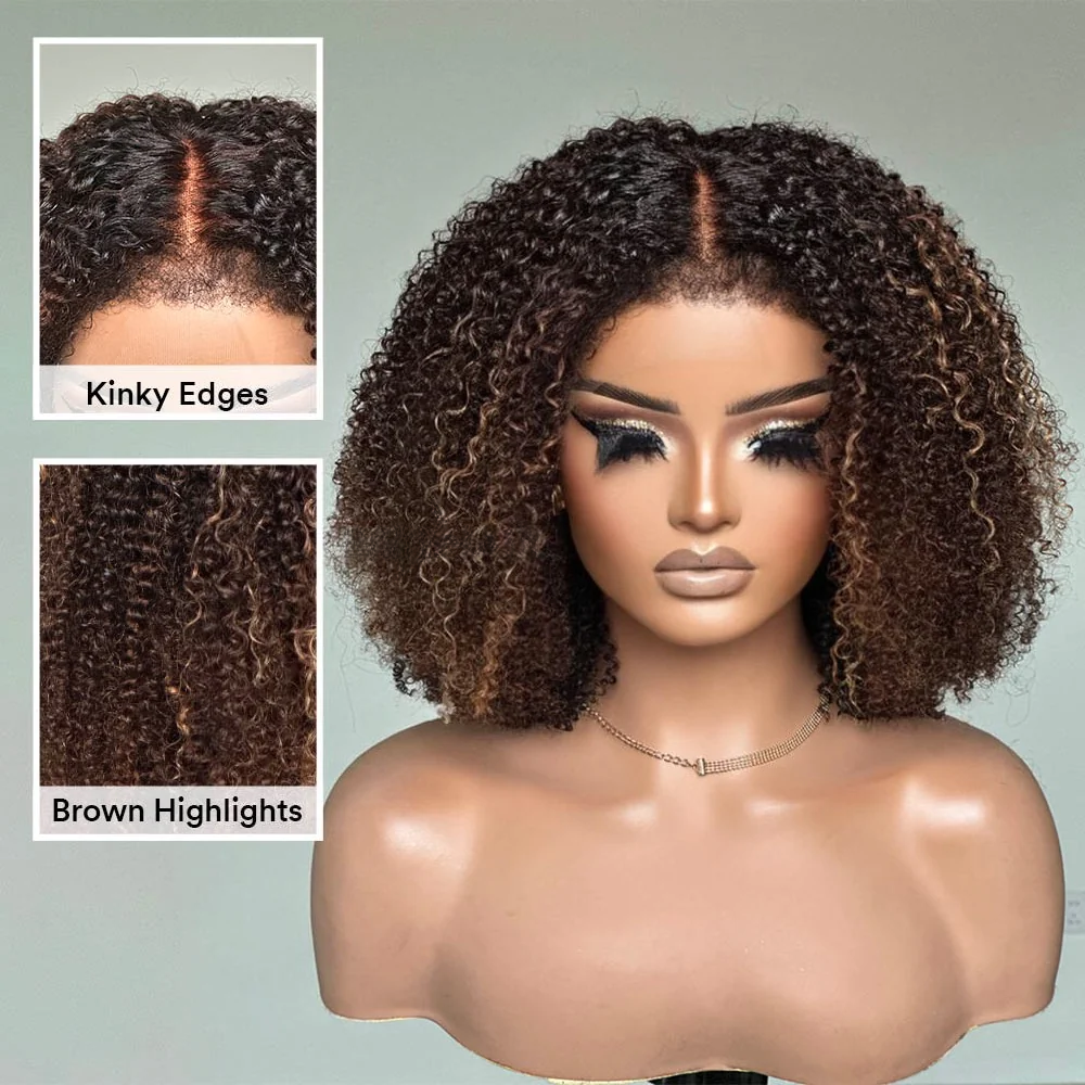 4x4/7x5 Lace Ombre Brown Highlights Afro Kinky Curly With Kinky Edges ...