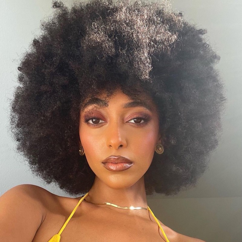 Afro Curly Bangs Wig Short Bob Fluffy Full Machine Made Human Hair Wigr ...