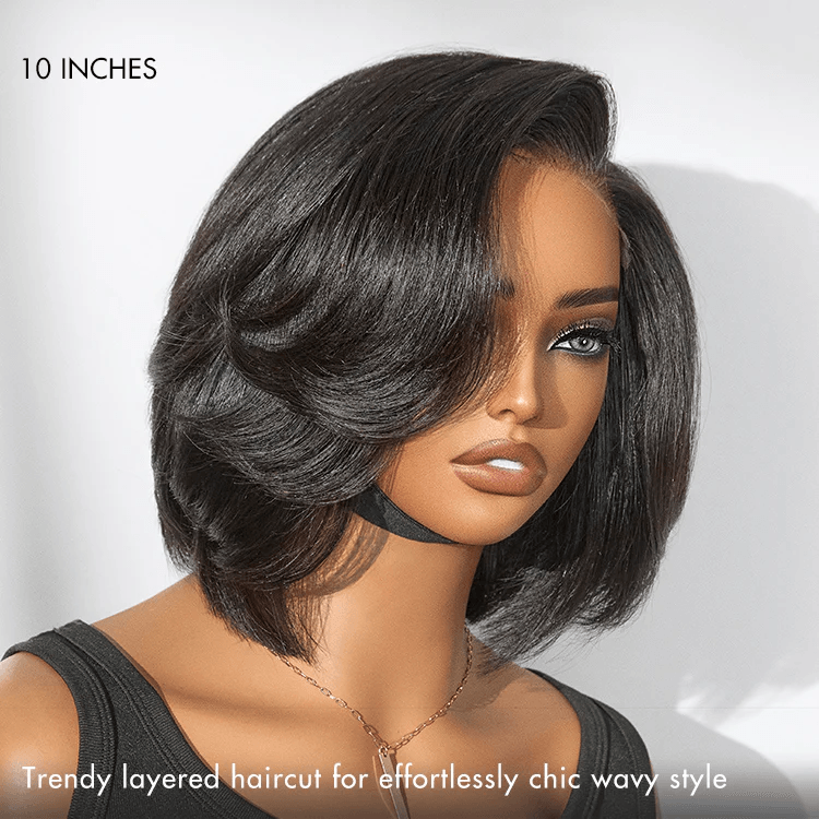 Chic & Natural Layered Bob Wig Pre-Cut 4x4 Lace Glueless Wig Human Hair ...