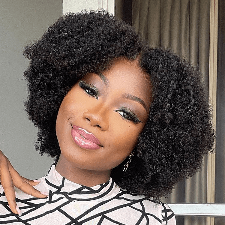 Natural Bouncy Fluffy Jerry Curl Glueless 4x4 Ready to Go Lace Wig ...